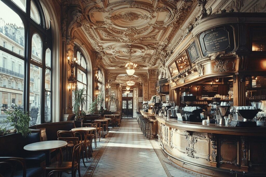 un café parisien s’invite sous les plafonds art déco d’une ancienne ...